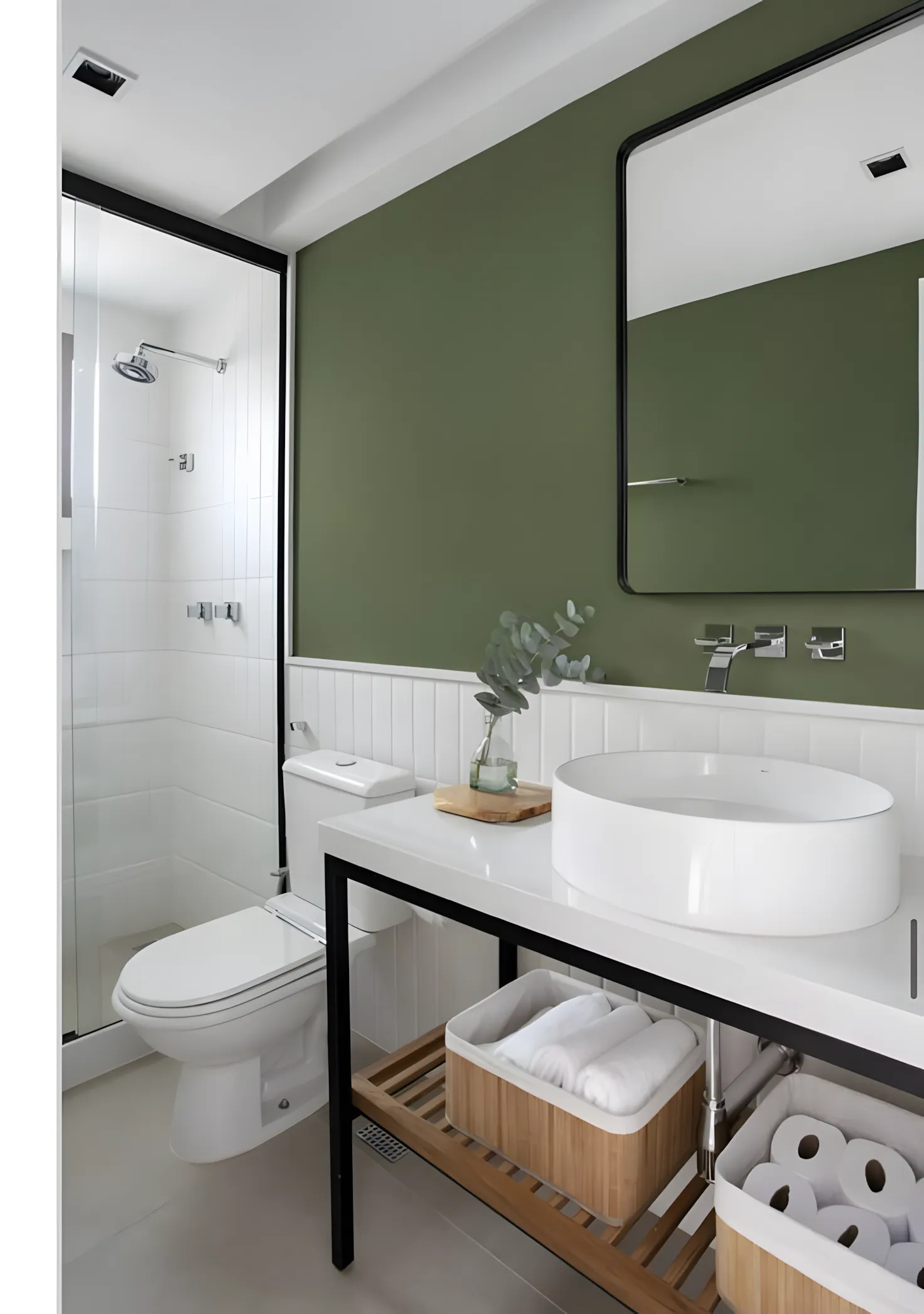 White Subway Tile and Green Wall Bathroom Design Design Brigade Calista ...